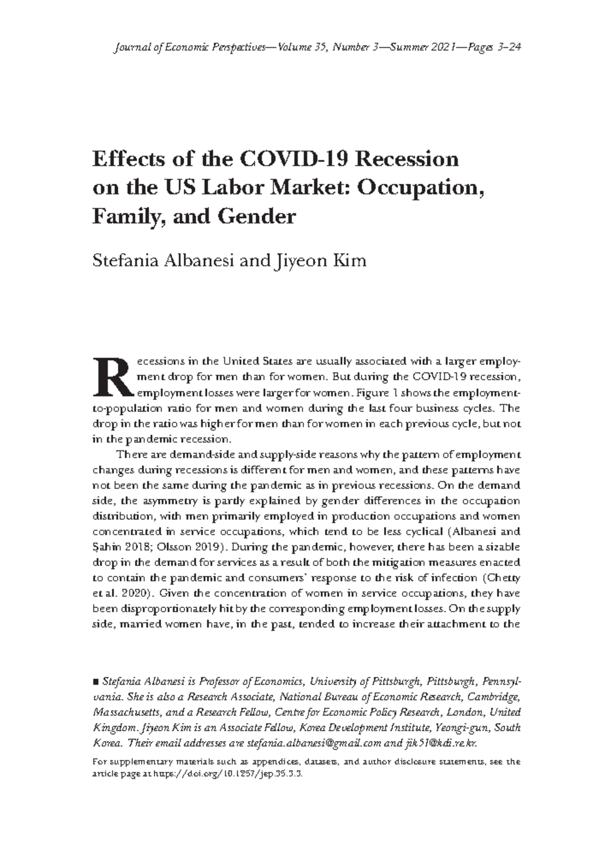 Effects of the COVID-19 Recession on US Labor Market: A Gender Analysis ...