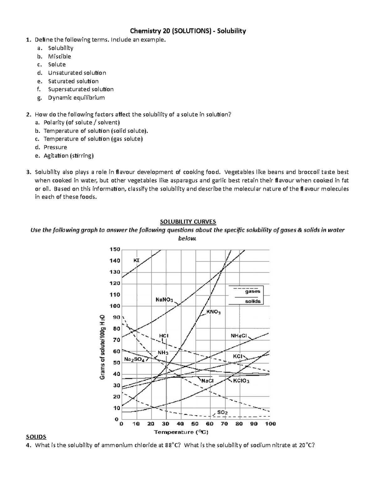 Chemistry 20 WS: Solubility Concepts & Graphing Analysis Guide - Studocu