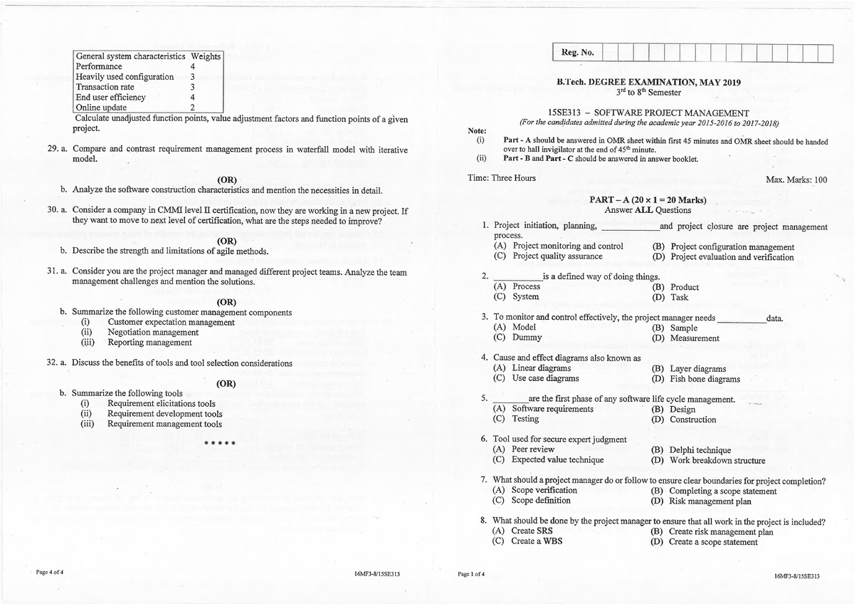 SEPM 15SE313 B.Tech. 3rd to 8th Sem Exam QP - Software Project ...