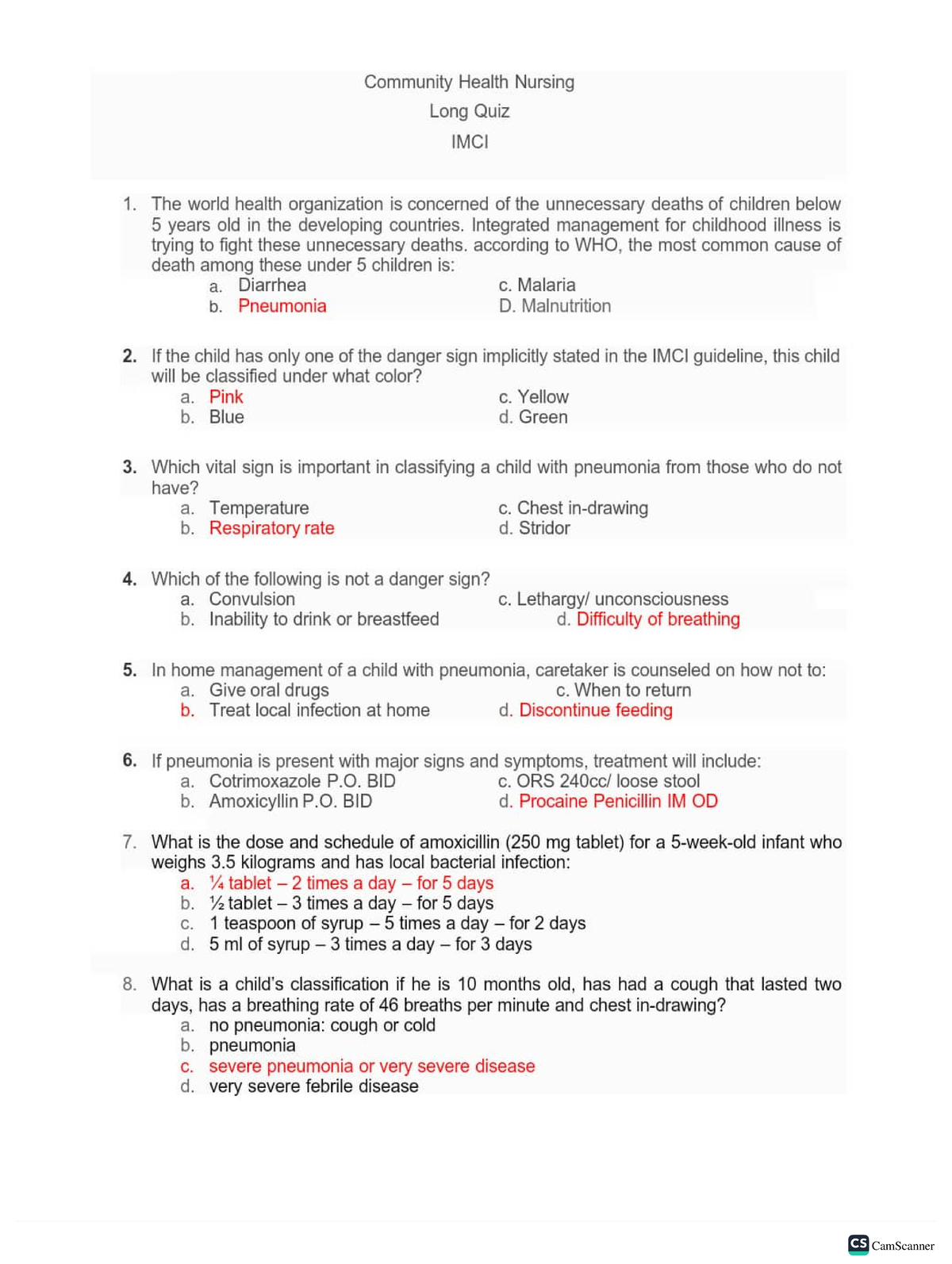 PQ IMCI - Long Quiz on Integrated Management of Childhood Illness (IMCI ...
