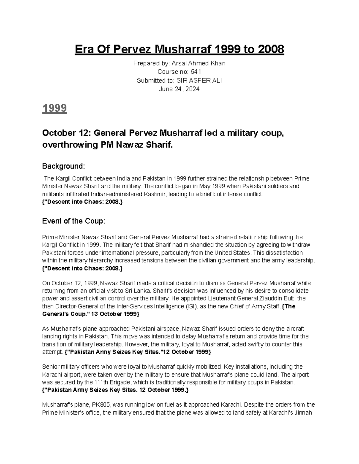 Pervez Musharraf Era: A Comprehensive Study (1999-2008) - Course 541 ...