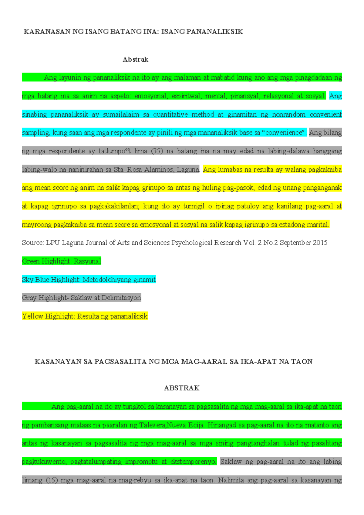 Karanasan ng Batang Ina at Kasanayan sa Pagsasalita: ISANG PANANALIKSIK ...