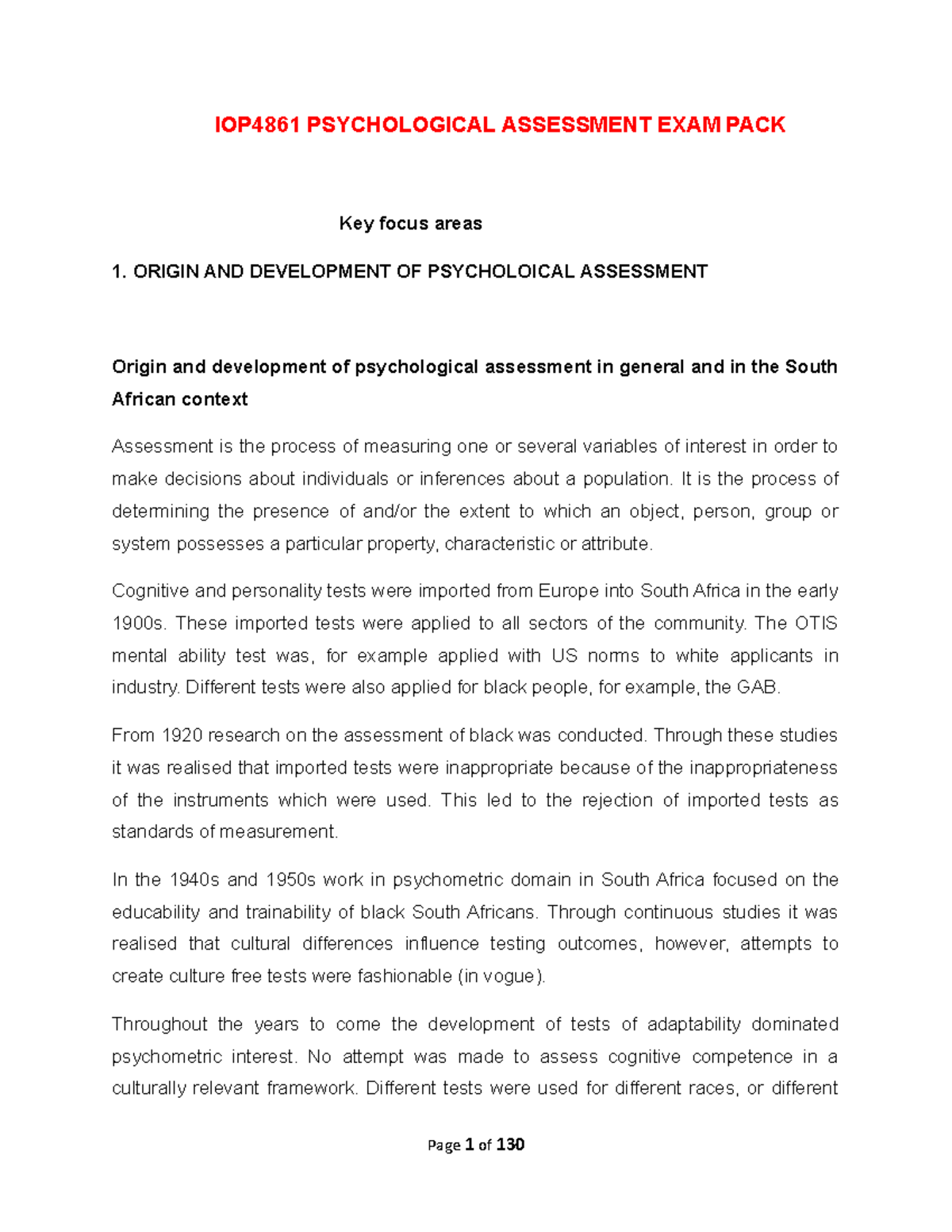 IOP4861 EXAM PACK1 - Notes for the annual exam - IOP4861 PSYCHOLOGICAL ...