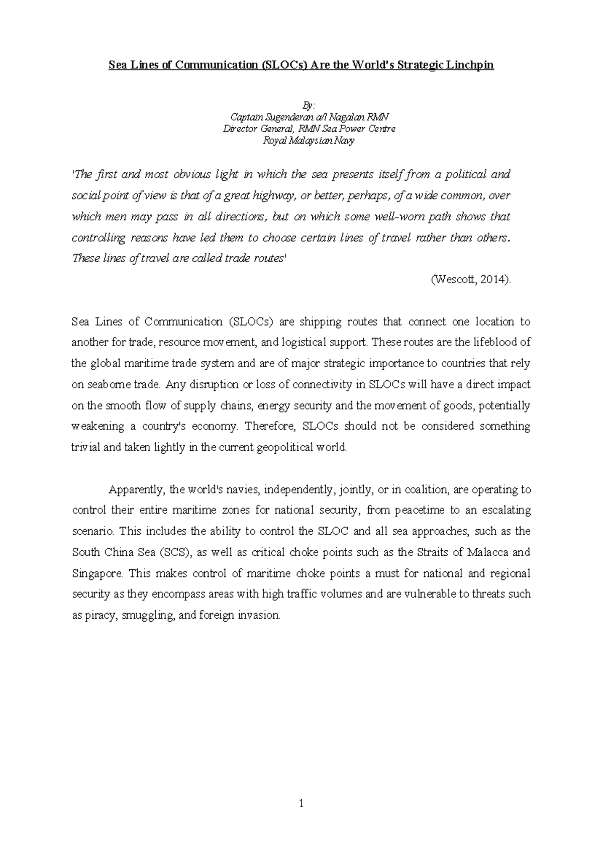 KP - Strategic Importance of Sea Lines of Communication (SLOCs) - Studocu