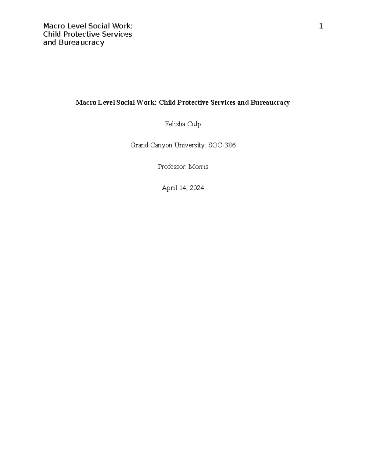 Macro Level Social Work: CPS & Bureaucracy Insights - SOC386 - Studocu