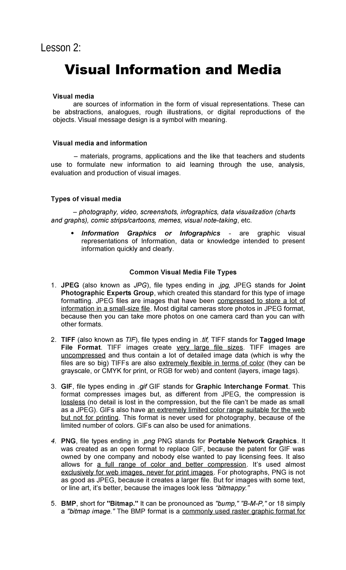 MIL Week 4-9: Lesson 2-6 Visual & Audio Media Overview - Studocu