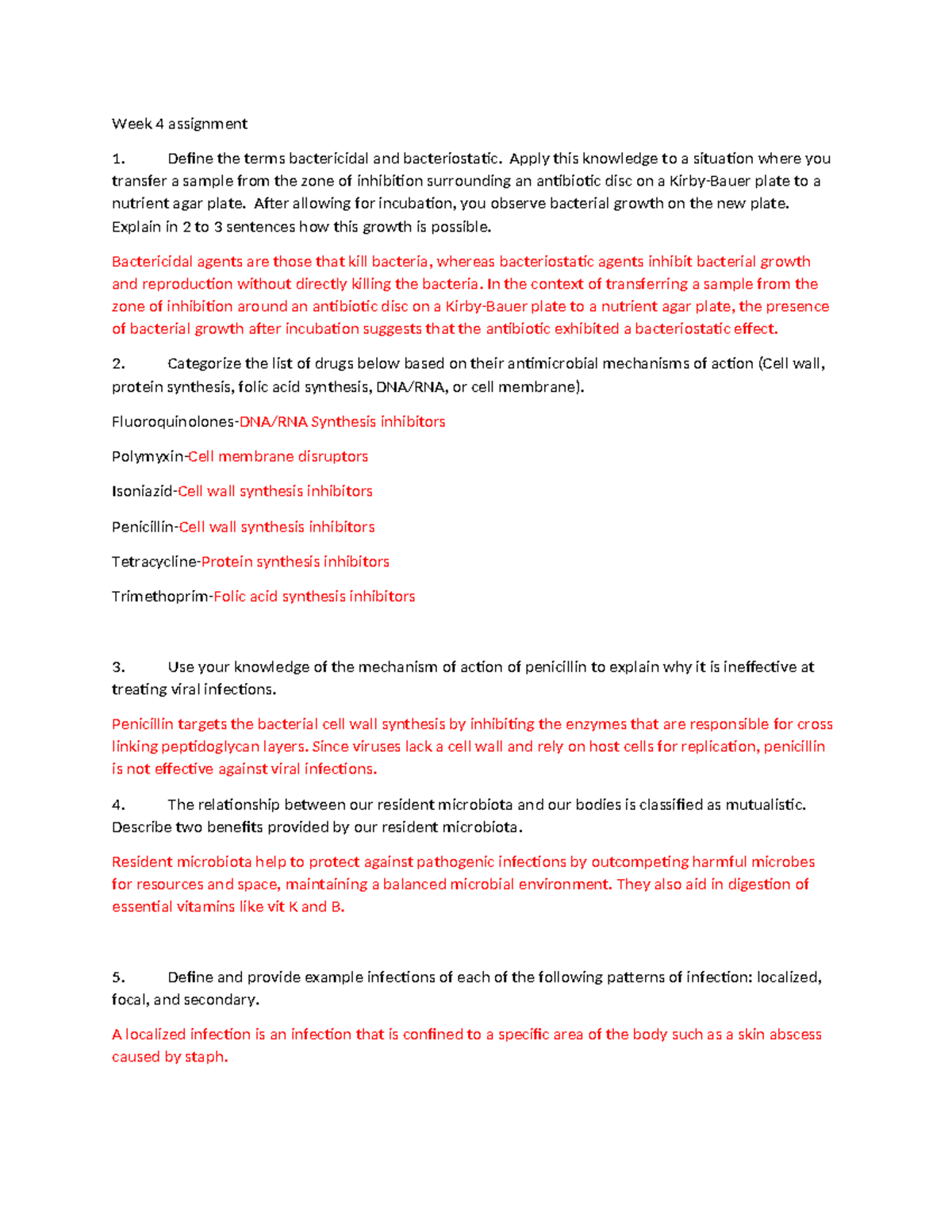 Week 4 Assignment Antimicrobials and Host-Microbe Interactions - Week 4 assignment Define the ...