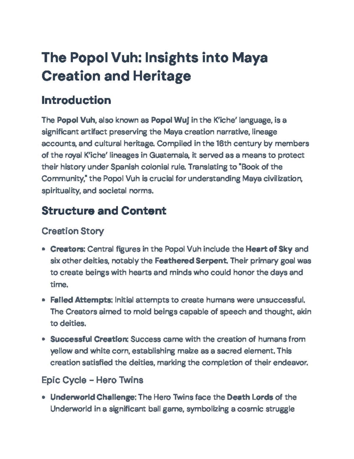 The Popol Vuh: Exploring Maya Creation Myths and Cultural Heritage ...