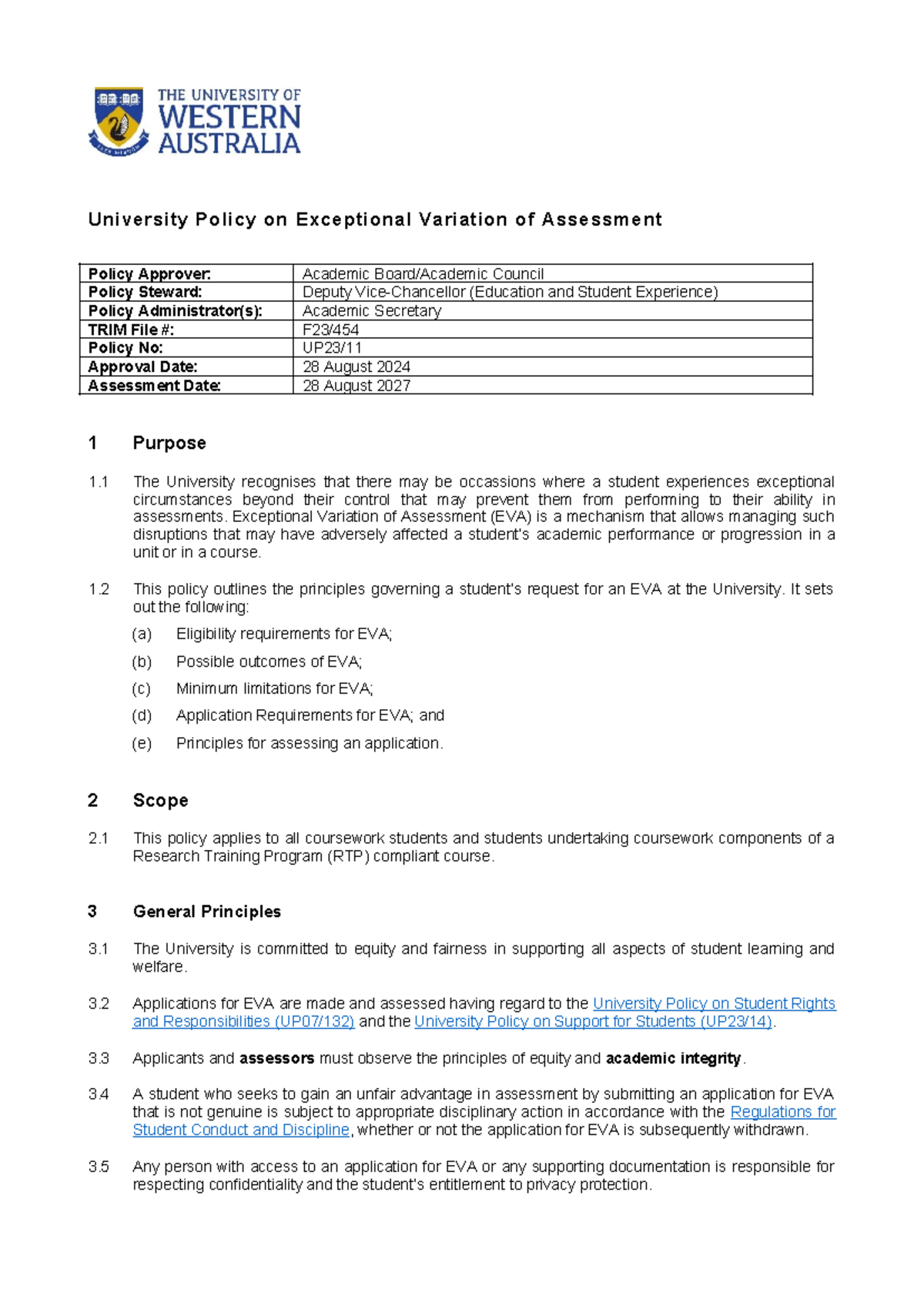 EVA Policy: University Guidelines for Exceptional Assessment Variations ...