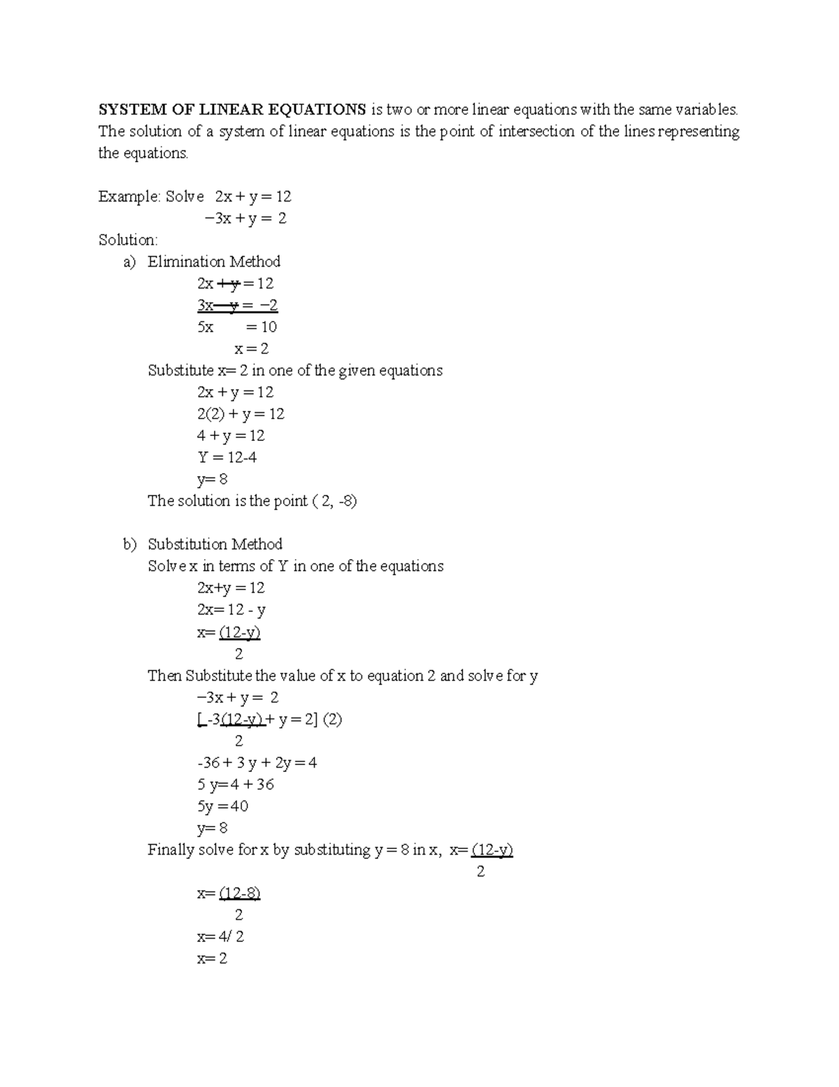 Management Science: Solving Systems of Linear Equations - Studocu