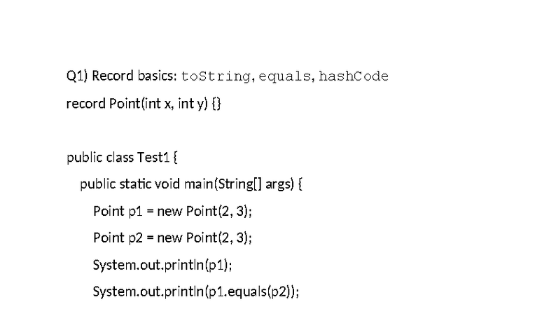 Practise Questions 1: Java Record Basics and Concepts - Studocu