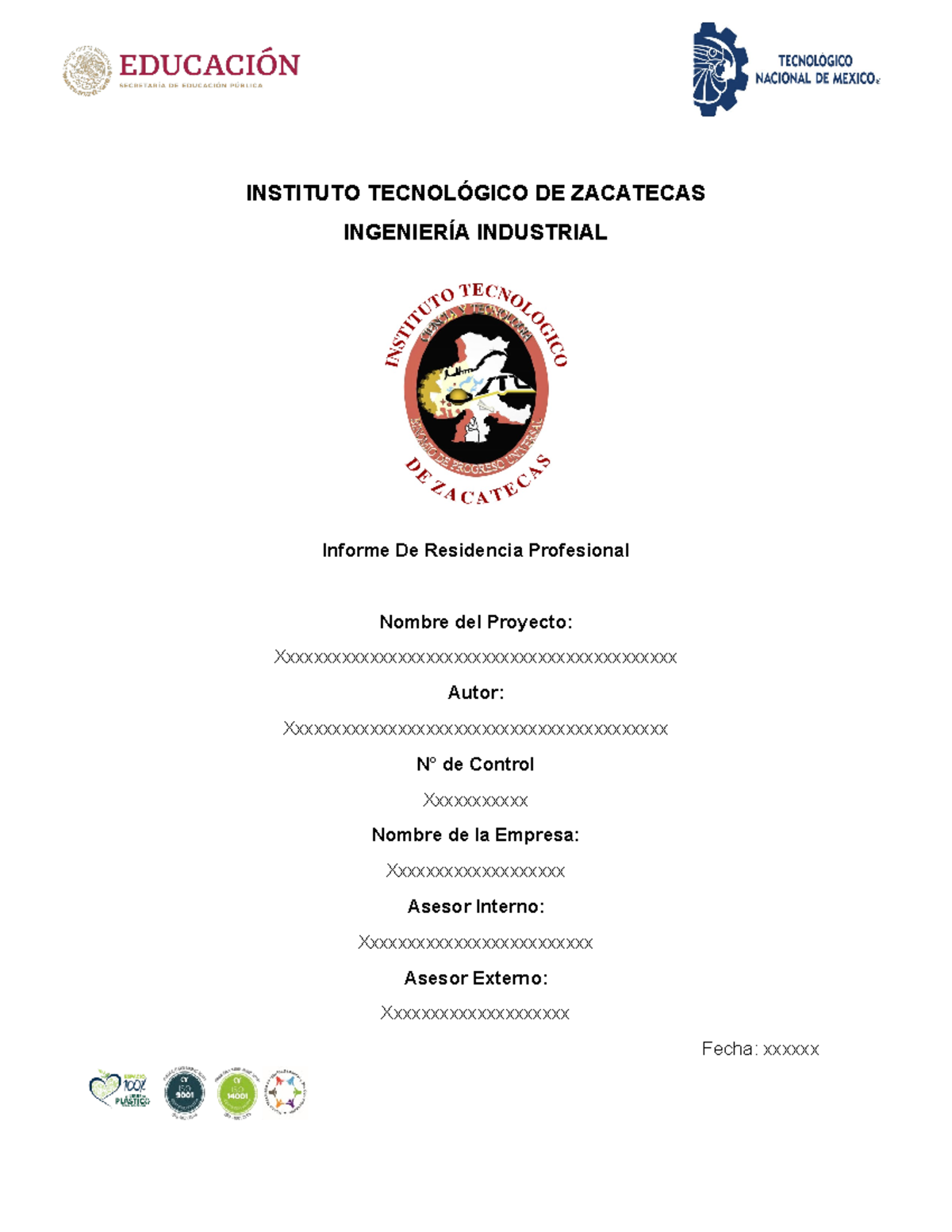 Estructura Y Portada Residencias - INSTITUTO TECNOLÓGICO DE ZACATECAS ...