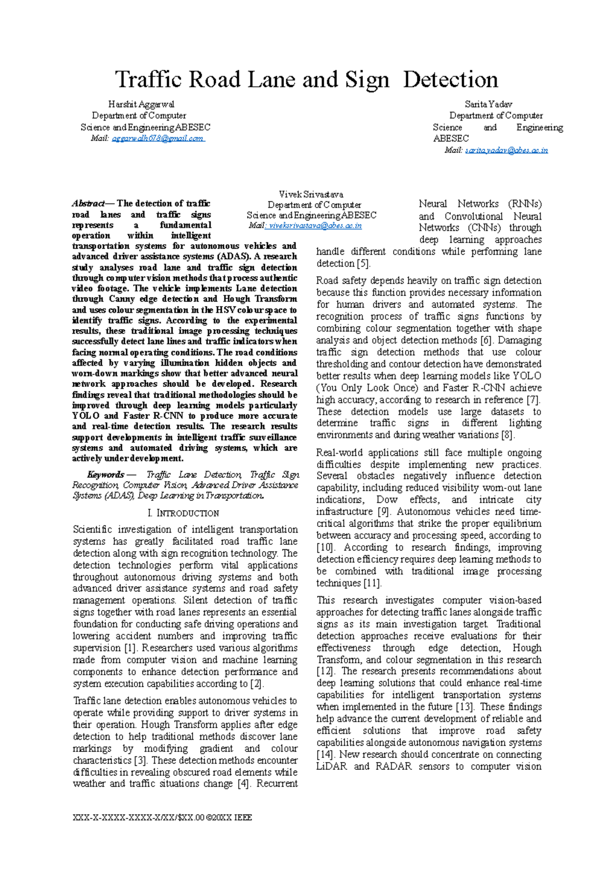 Traffic Road Lane and Sign Detection: A Study on Deep Learning ...
