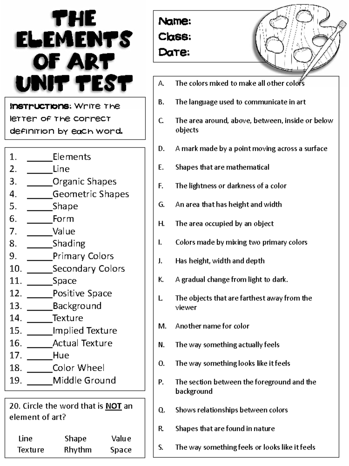 The Elements of Art Unit Test Instructions and Definitions - Studocu