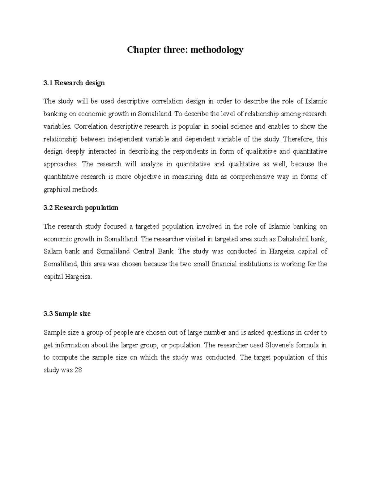 Questionnaire ch3 and questionnaire sample - Chapter three: methodology ...
