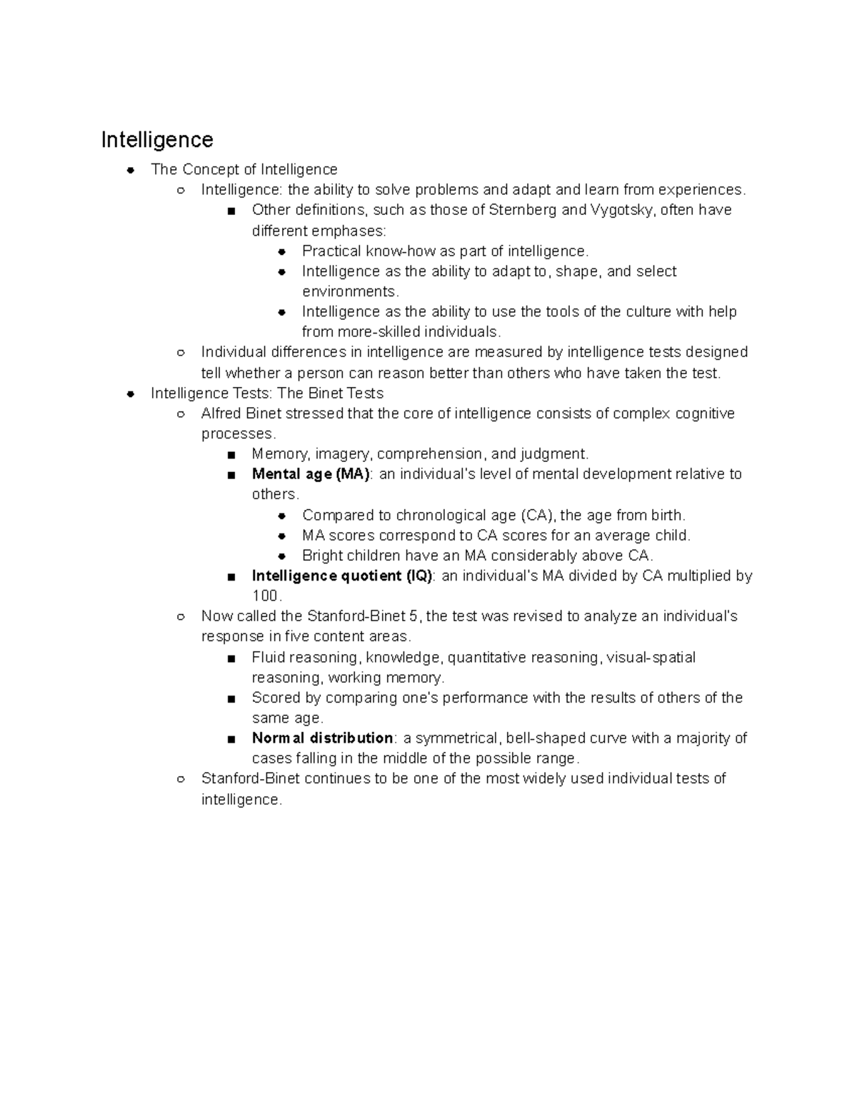 Psy 303 ch 8 - Intelligence - Intelligence The Concept of Intelligence Intelligence: the ability ...