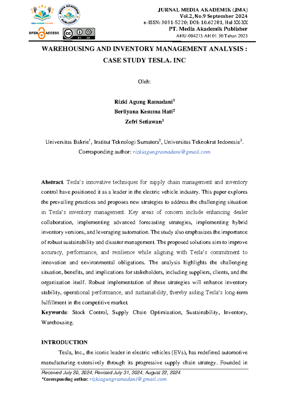 Warehousing and Inventory Management Analysis: Case Study of Tesla Inc ...