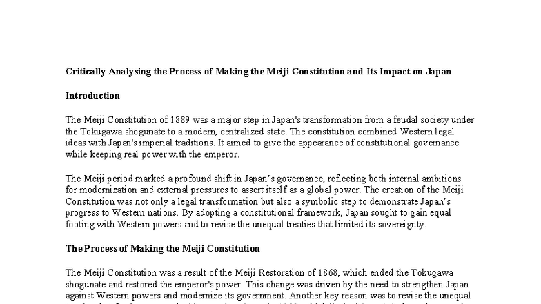 Analyzing the Meiji Constitution: Impact on Japan's Modernization - Studocu