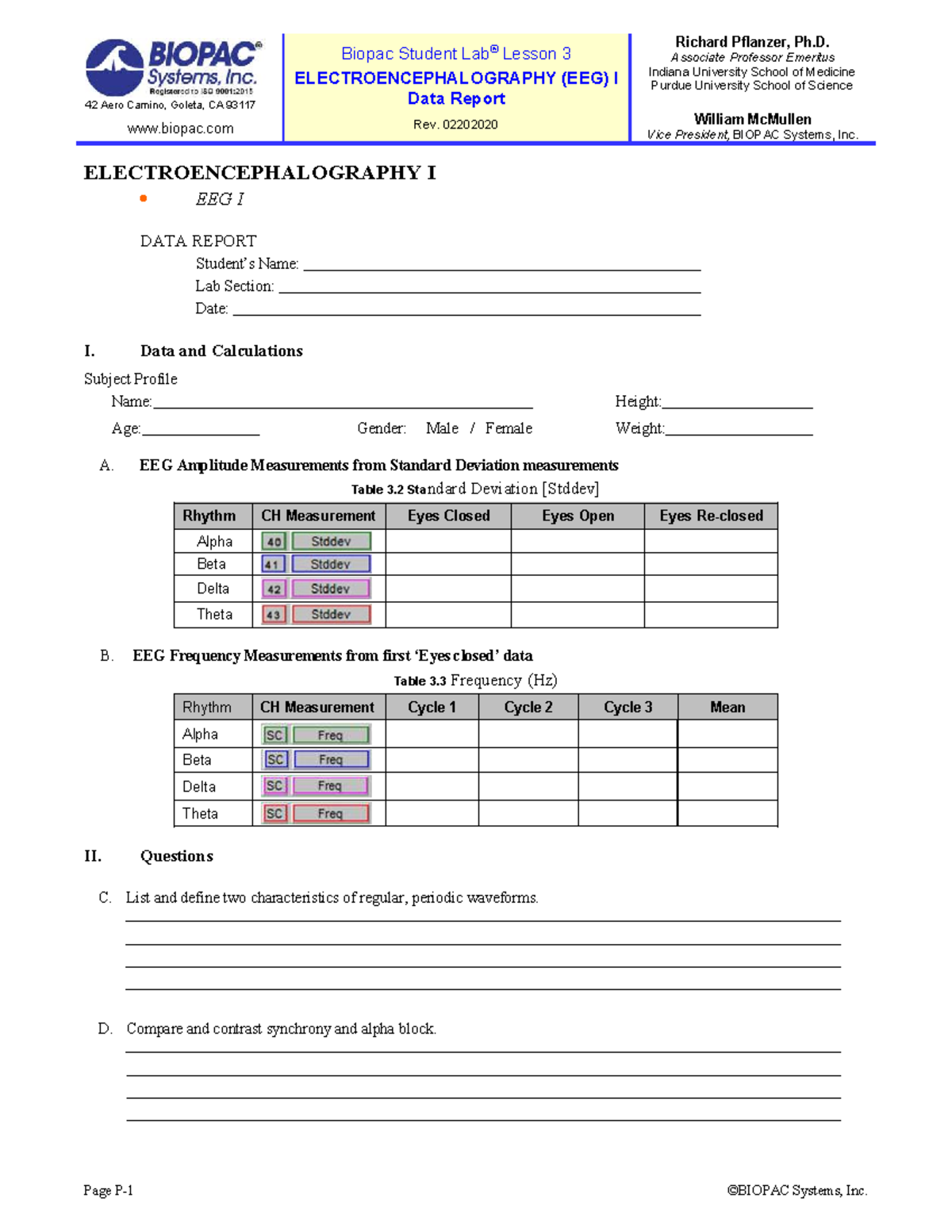 L03 Biopac Student Lesson 3: EEG Data Report Analysis - Studocu