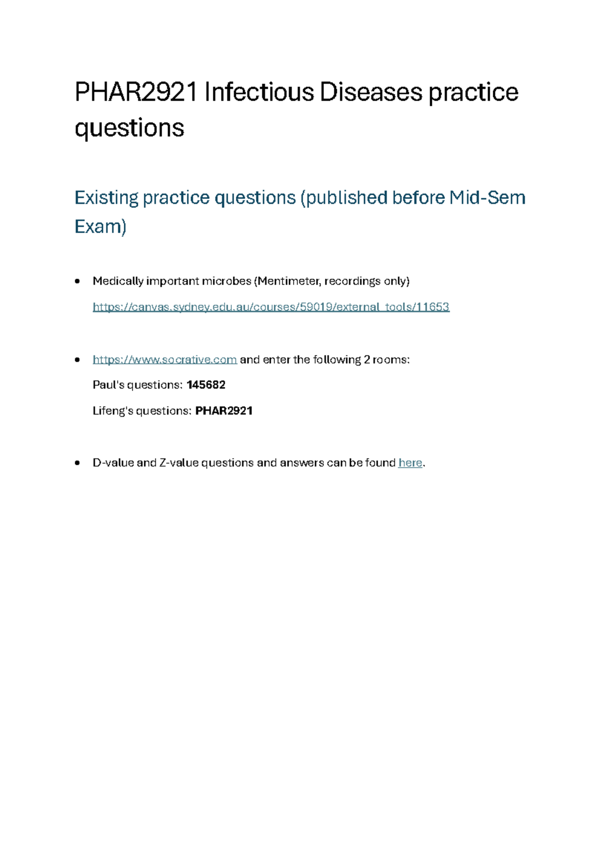 PHAR2921 Final Exam Study Guide: Infectious Diseases MCQs - Studocu