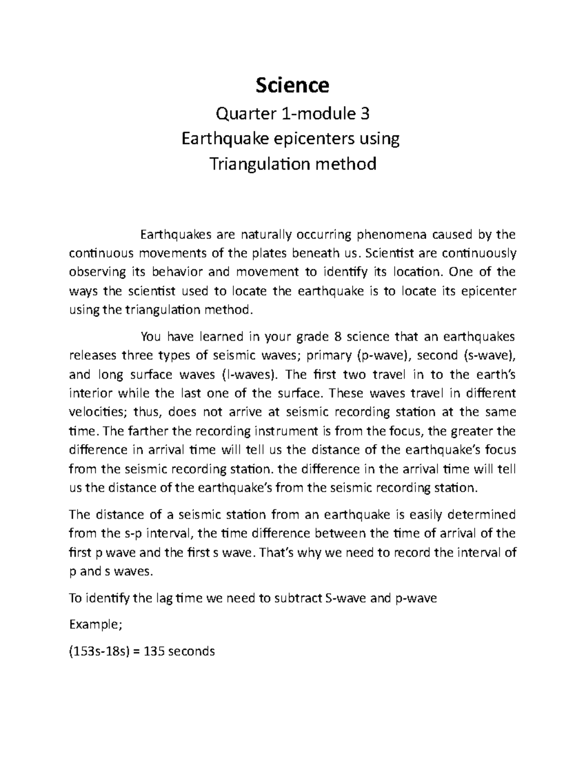 Science - Science Quarter 1-module 3 Earthquake epicenters using ...