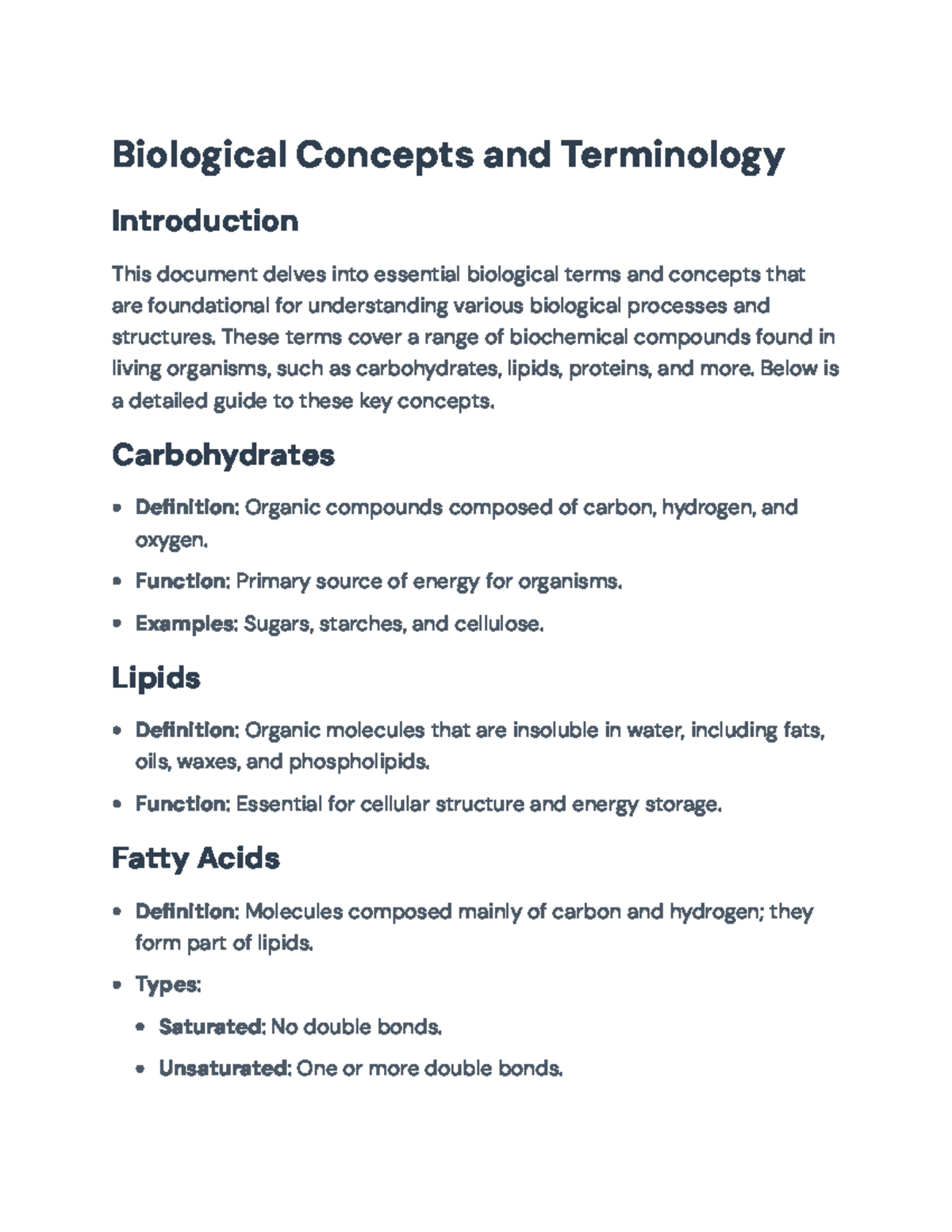 Biological Concepts and Terminology Overview for Biology 101 Exam ...