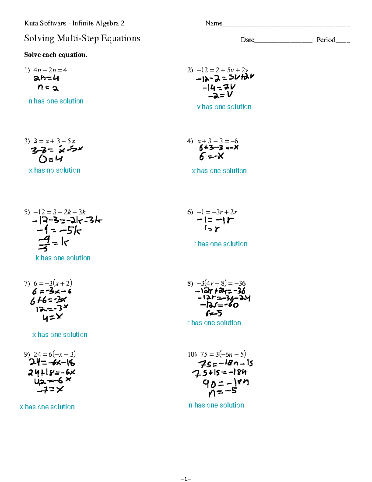 Solving Multi-Step Equations - ©m 924021 A 1 G JKvuBtsag CSkosfatEwPasr ...