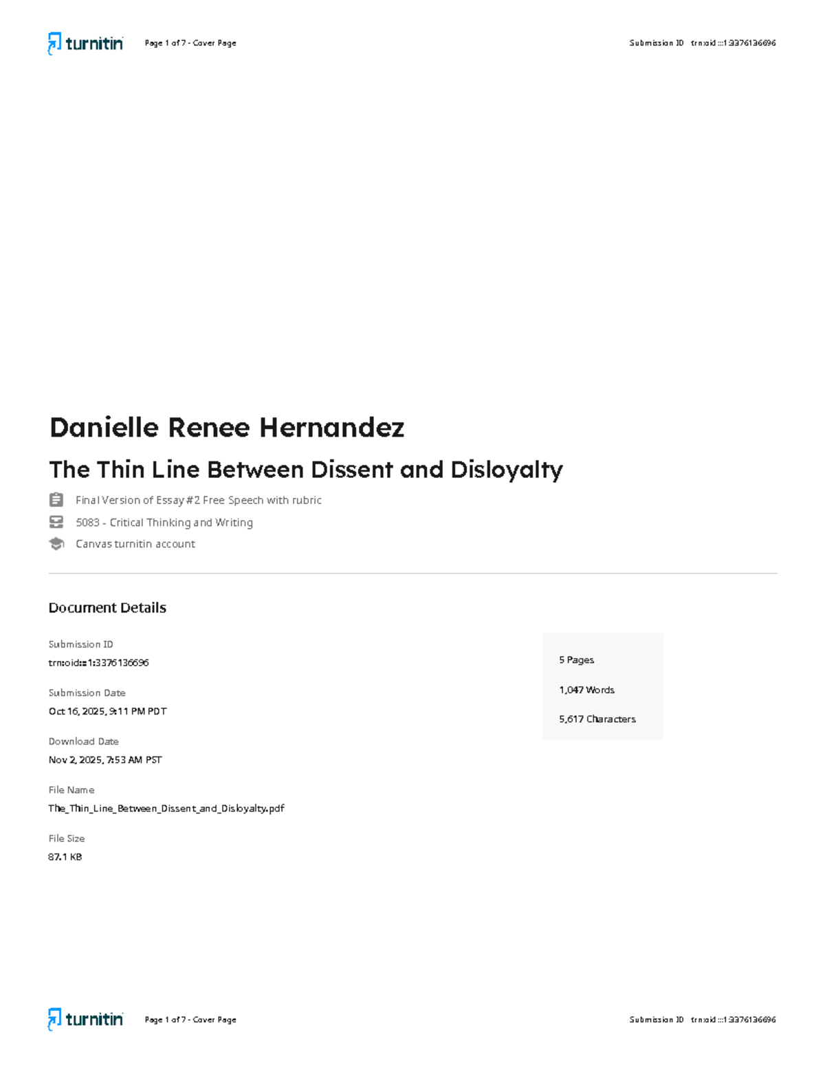 ENG 5083 Critical Thinking and Writing: Final Essay on Free Speech ...