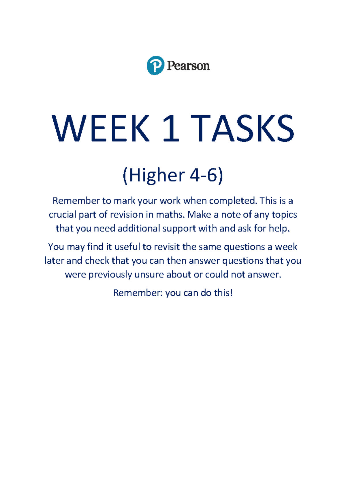 Higher 4-6 Week 1 Maths Tasks and Questions (Qs & Ms-3) - Studocu