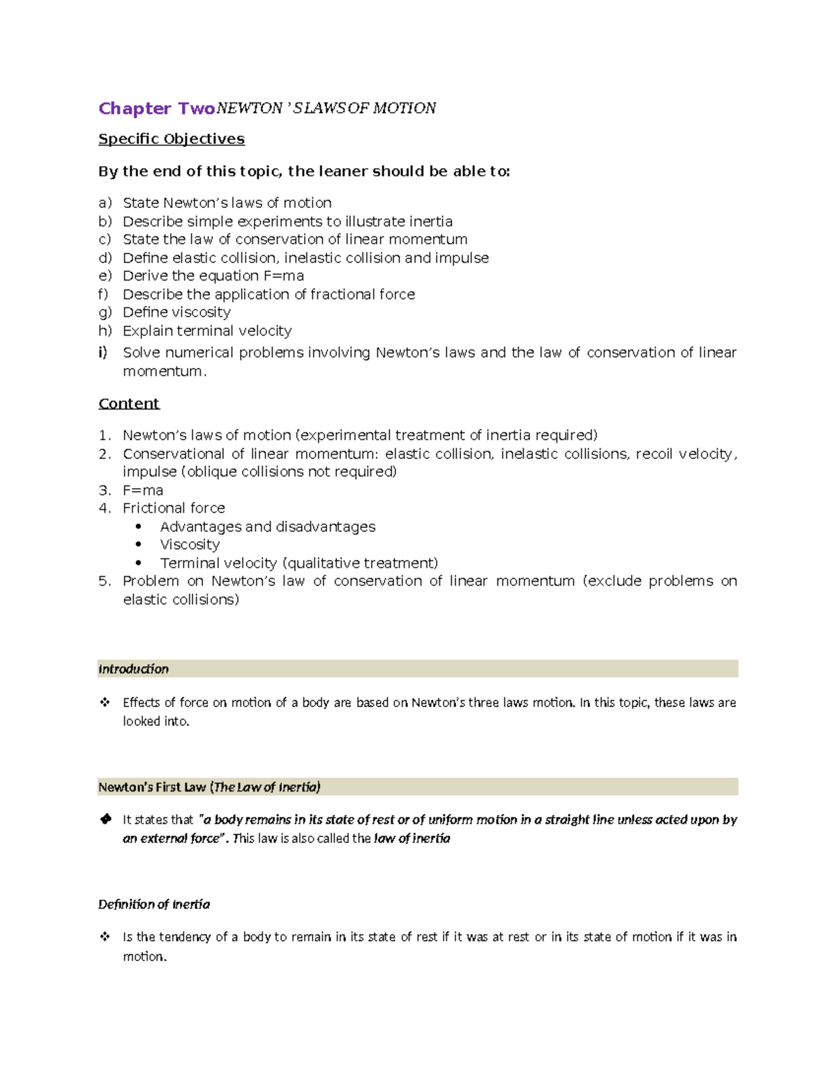 Chapter 2: Newton's Laws of Motion - Key Concepts and Applications ...