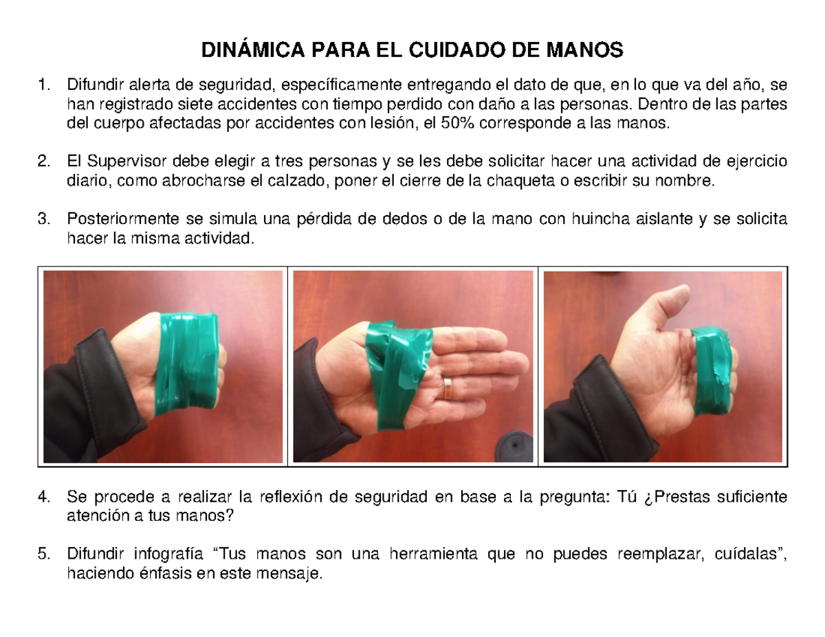 Dinámica para el Cuidado y Seguridad de Manos en el Trabajo - Studocu