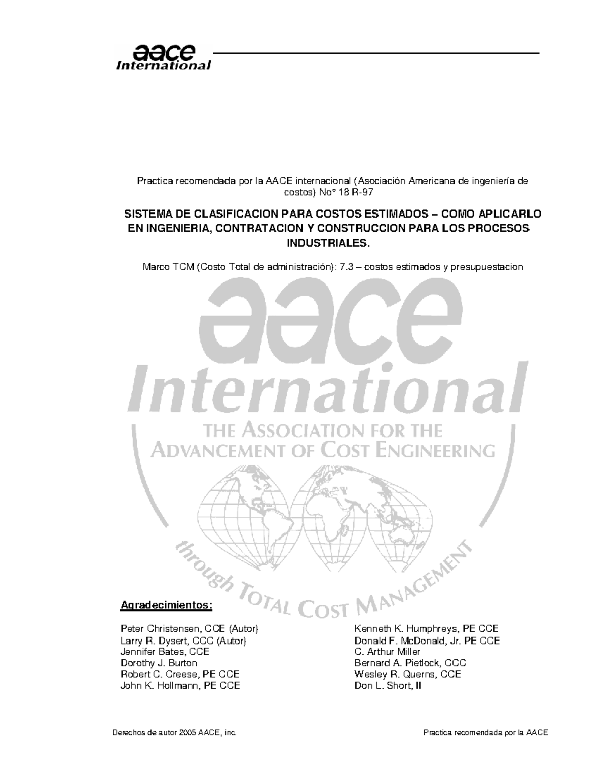 AACE Nº 18R-97: Sistema de Clasificación de Costos Estimados en ...