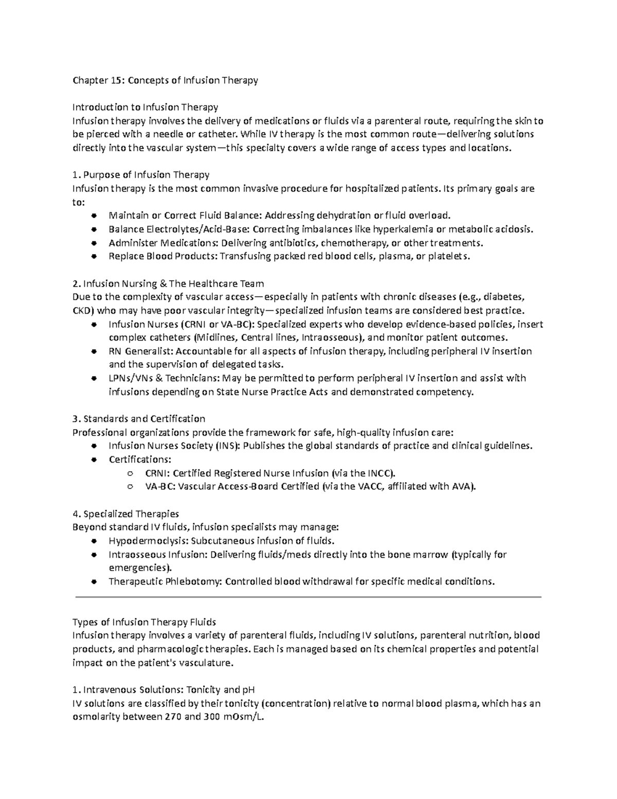 Ch 15: Infusion Therapy - Key Concepts and Nursing Practices - Studocu