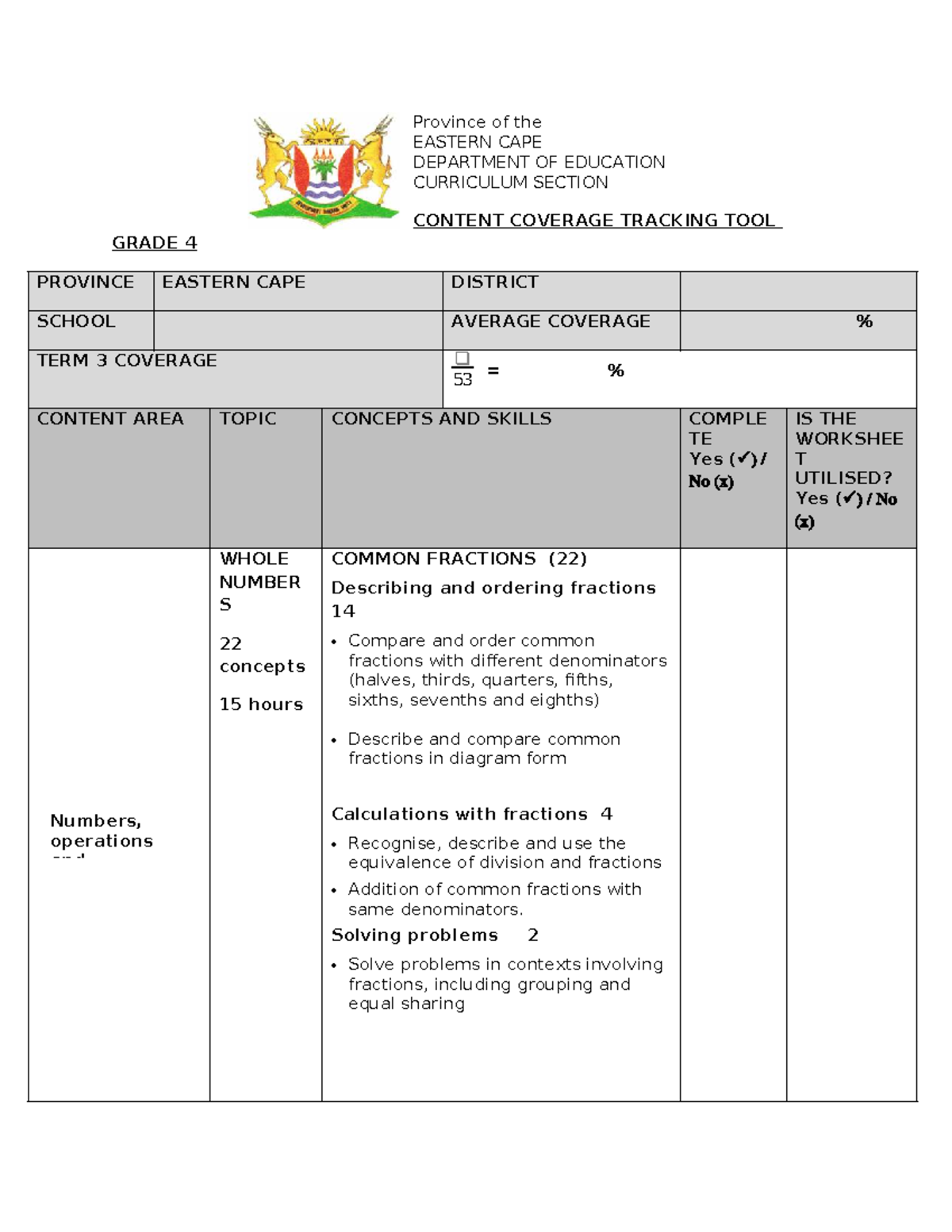 Term 3 Grade 4 Content Coverage Tracking Tool 2026 - Studocu