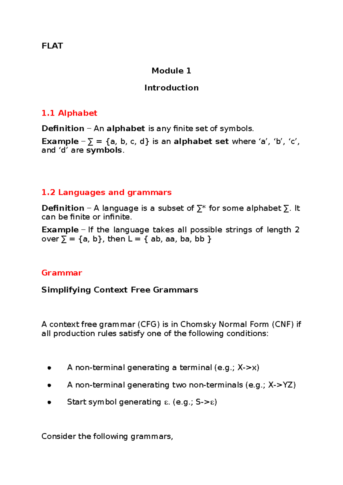 FLAT 1 - Chomsky Hierarchy, Grammars, and Languages Explained - Studocu