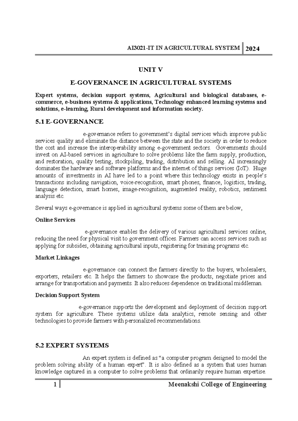 AI3021- IT IN Agriculture System - QB Updated - Unit I Part – A ...