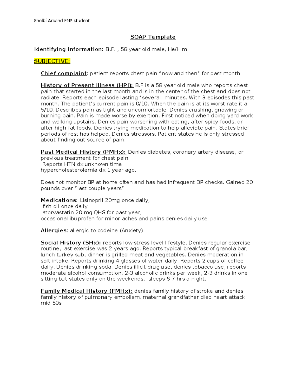 SOAP Note - Patient B: Chest Pain Evaluation and Management - Studocu