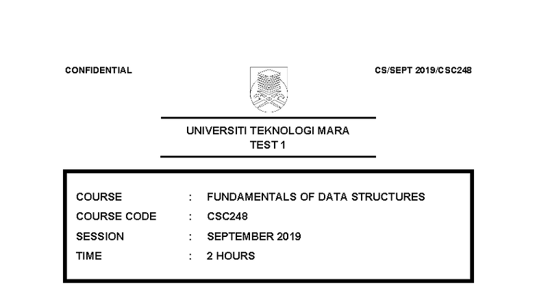 CSC248 Fundamentals of Data Structures Test 1 - Sept 2019 - Studocu