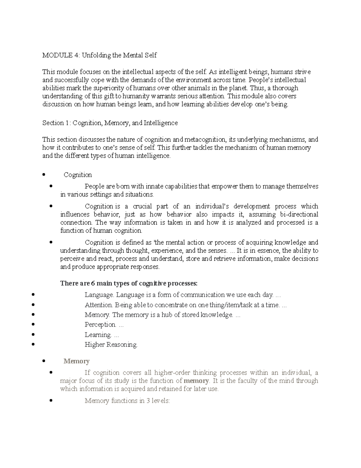 Module 4: Exploring Cognition, Memory, and Human Learning - Studocu