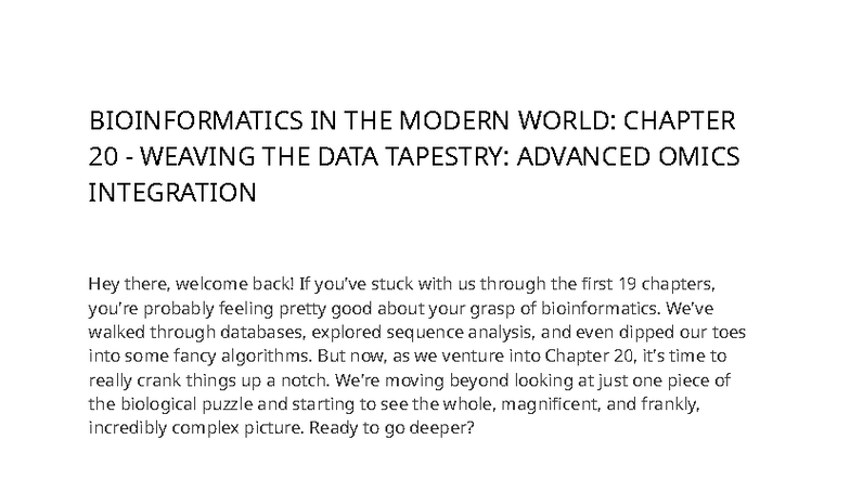 BIOINFORMATICS 101: CHAPTER 20 - ADVANCED OMICS INTEGRATION - Studocu