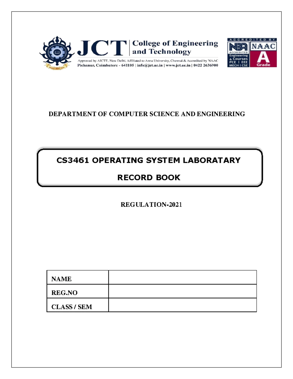 CS3501 Compiler Design LAB Manual: Practical Implementations & Experiments - Studocu