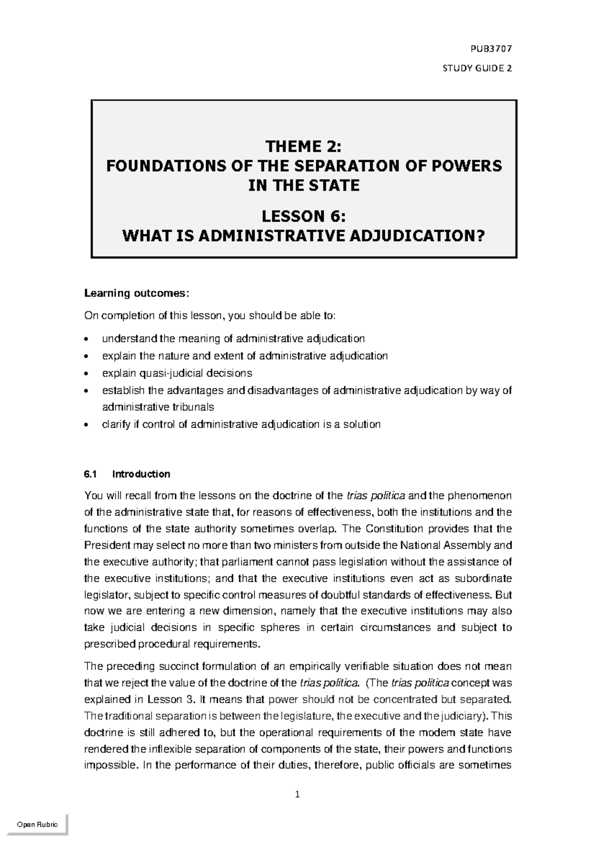 PUB3707 Study Guide 2: Administrative Adjudication - Studocu