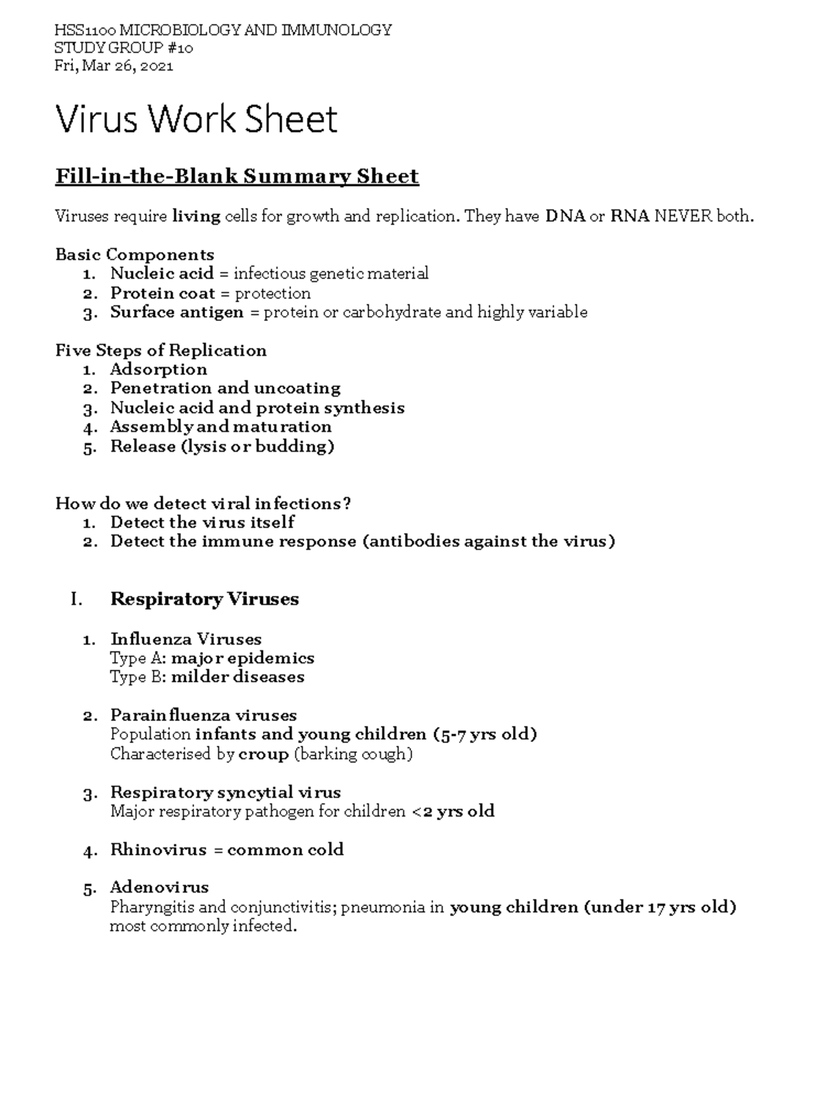 Virus Worksheet Answers - STUDY GROUP # 10 Fri, Mar 26, 2021 Virus Work ...