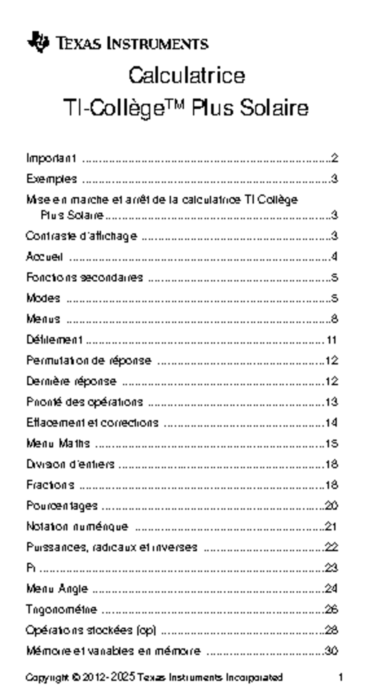 Guide Pratique de la Calculatrice TI Collège Plus Solaire - Studocu
