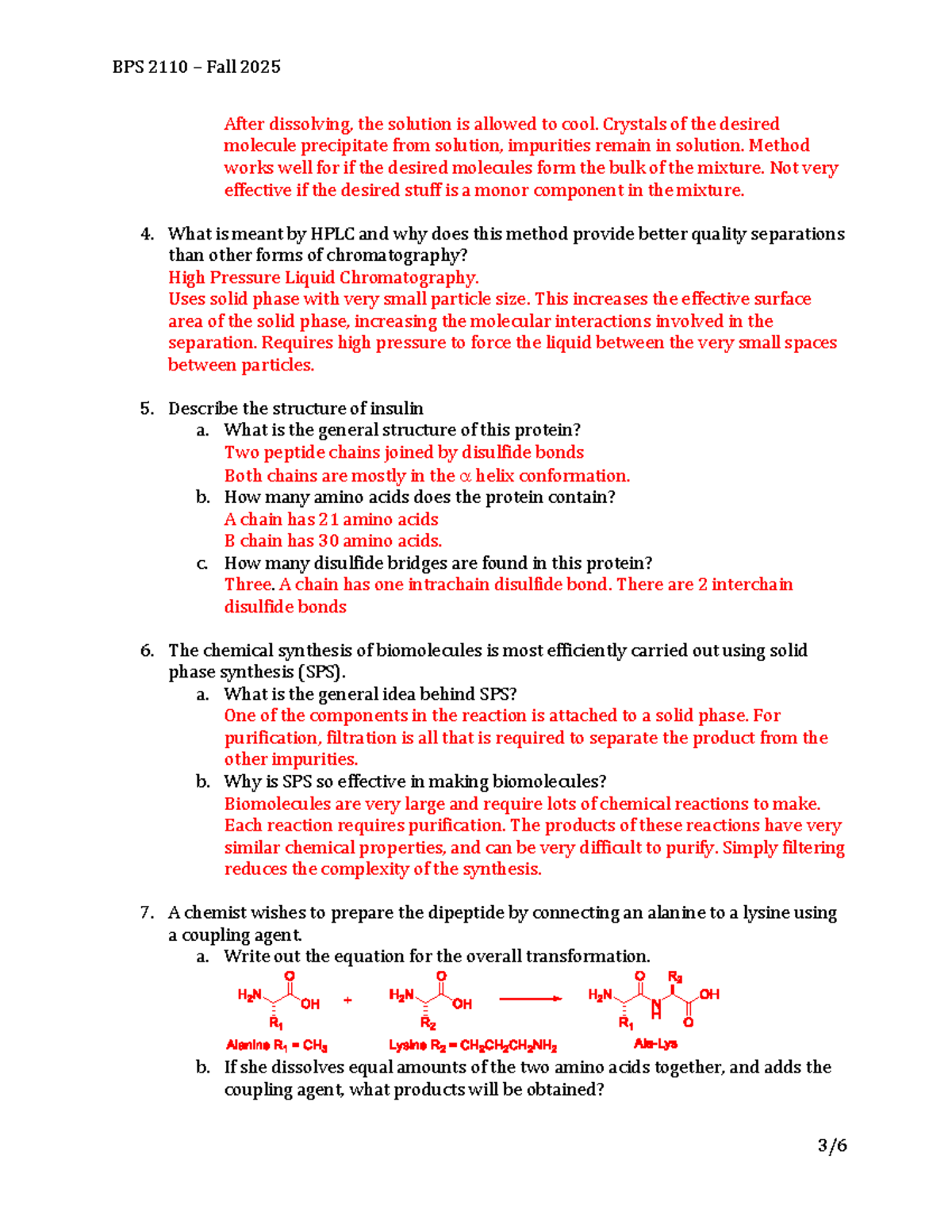 BPS 2110 Fall 2025 Assignment 6: Insulin Structure & Synthesis Answers ...