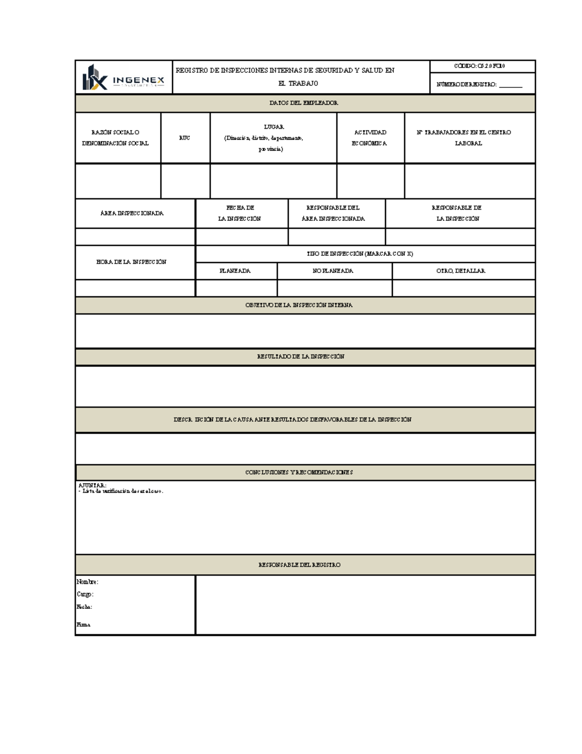 Registro de Inspecciones Internas de SST - O5.2.0.FO10 - Studocu