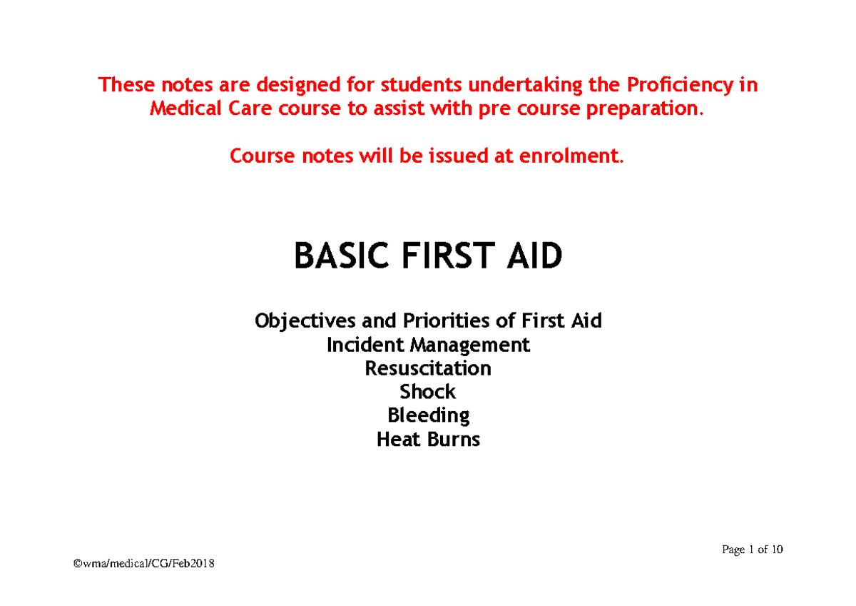Basic first aid revision notes pmcpmcr - Page 1 of 10 These notes are ...