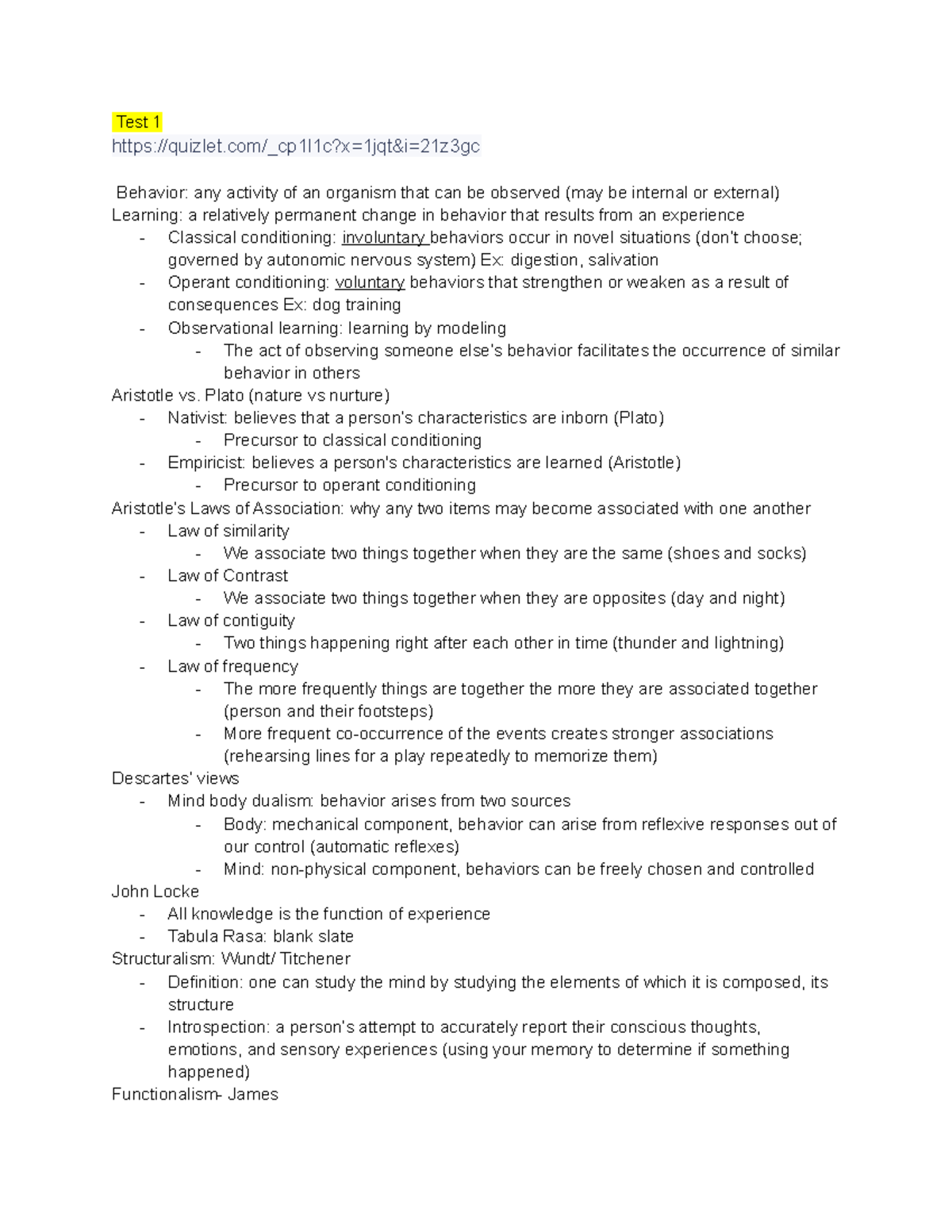 Learning & Memory Insights: Notes from Tests 1, 2 & 3 (PSY101) - Studocu