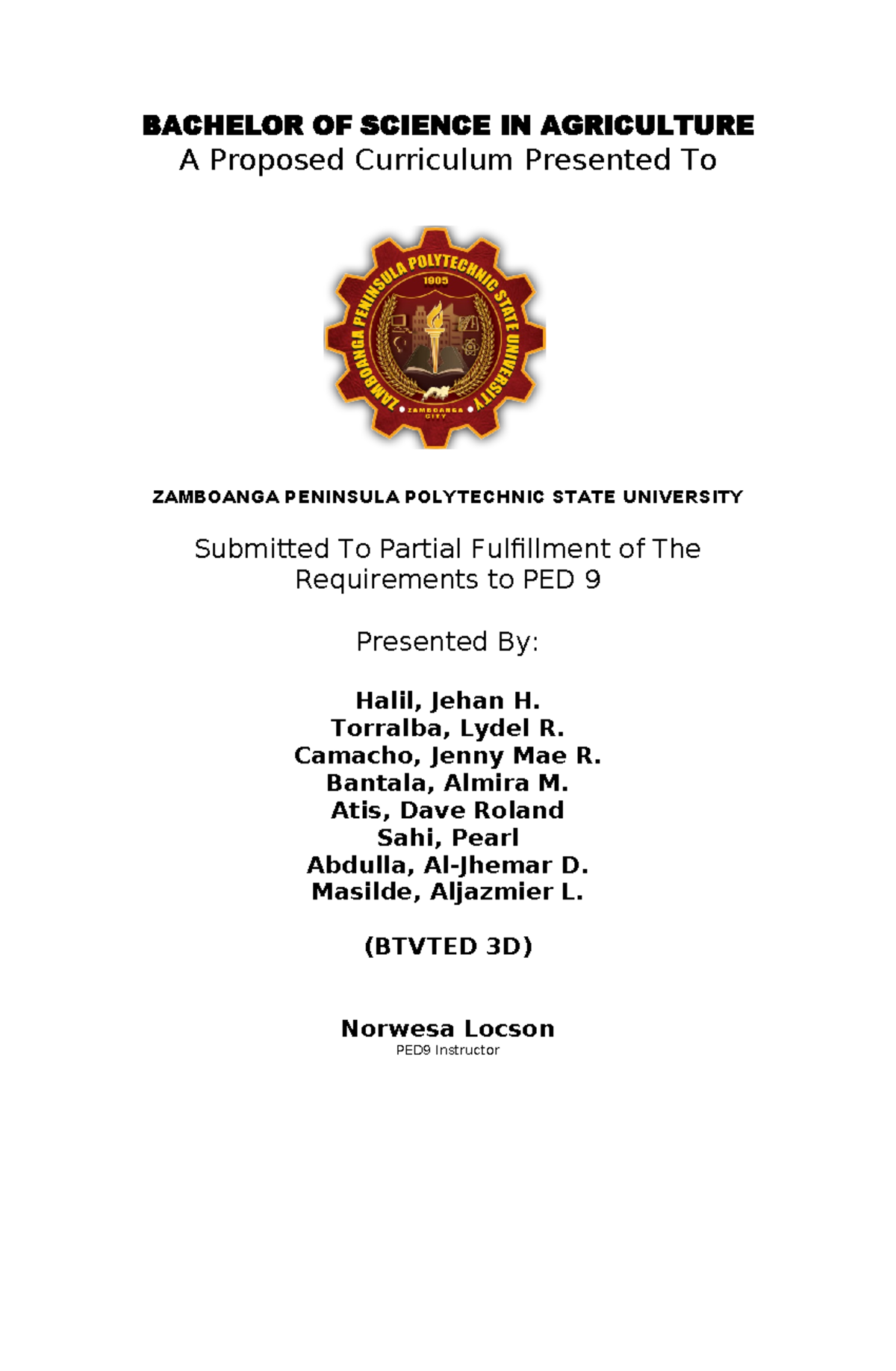 BACHELOR OF SCIENCE IN AGRICULTURE (BSA) PROPOSED CURRICULUM - Studocu
