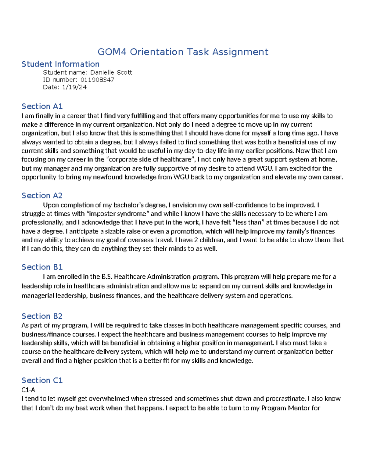 Orientation Task - Not only do I need a degree to move up in my current ...